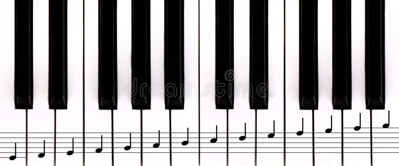 Piano Keys, Treble Clef on Stave, Colored Notes Stock Photo - Image of ...