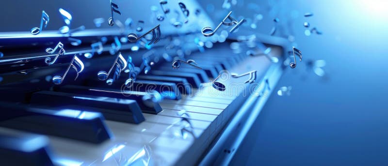 Piano Keys Transitioning into Floating Music Notes in a Serene Blue ...