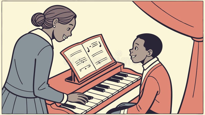 Piano Lesson with Instructor, a Music Education Scene Vector Design ...