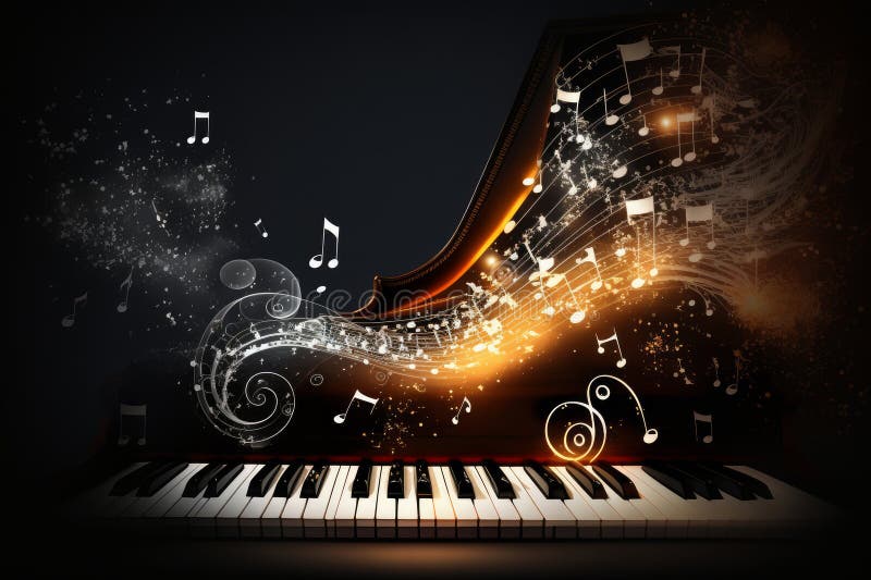 Piano and Music Notes on the Background. Illustration AI Generative ...