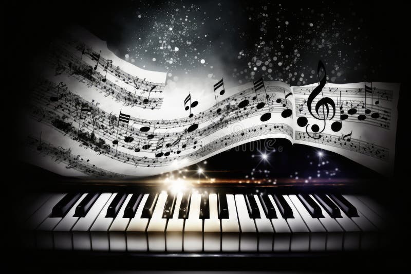 Piano and Music Notes on the Background. Illustration AI Generative ...