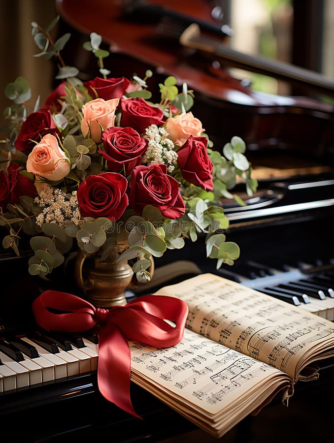 Piano Music Script with Rose Stock Illustration - Illustration of rose ...