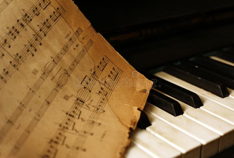 Vintage Old Piano and Sheet of Music Notes Stock Photo - Image of paper ...