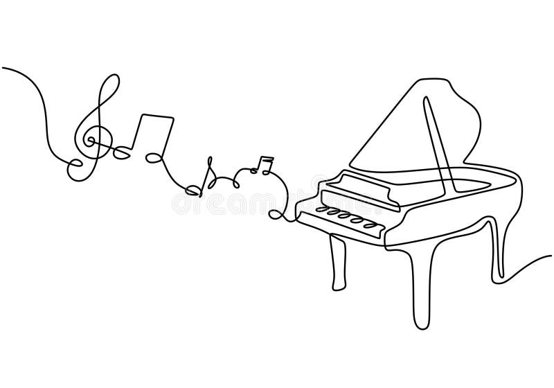Piano One Line Drawing. Classical Music with Notes Hand Drawn Stock ...
