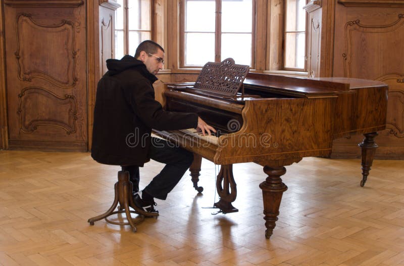 Piano Player In The Old Castle Stock Image - Image of light, compose ...