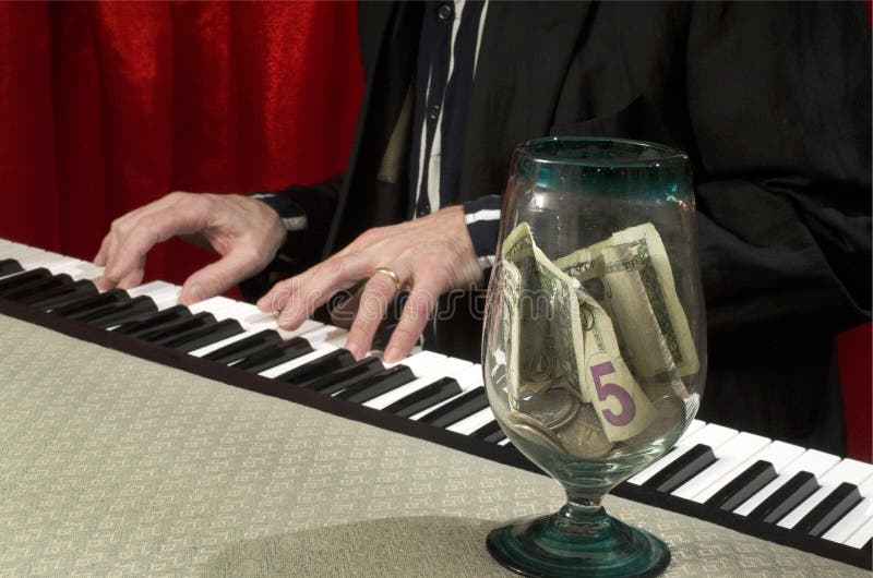 Piano player with tips jar stock image. Image of bills - 29584491