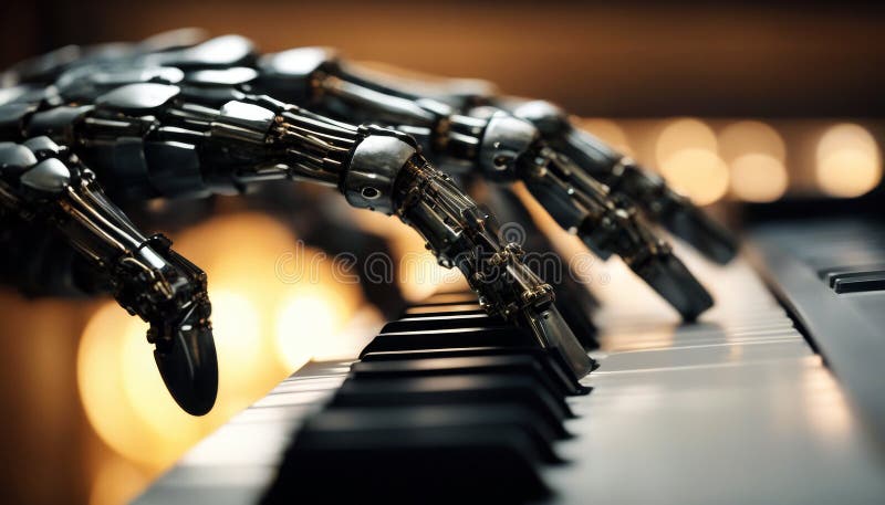 Piano Robot Android Playing Hand Close Artificial Intelligence Ai Music ...
