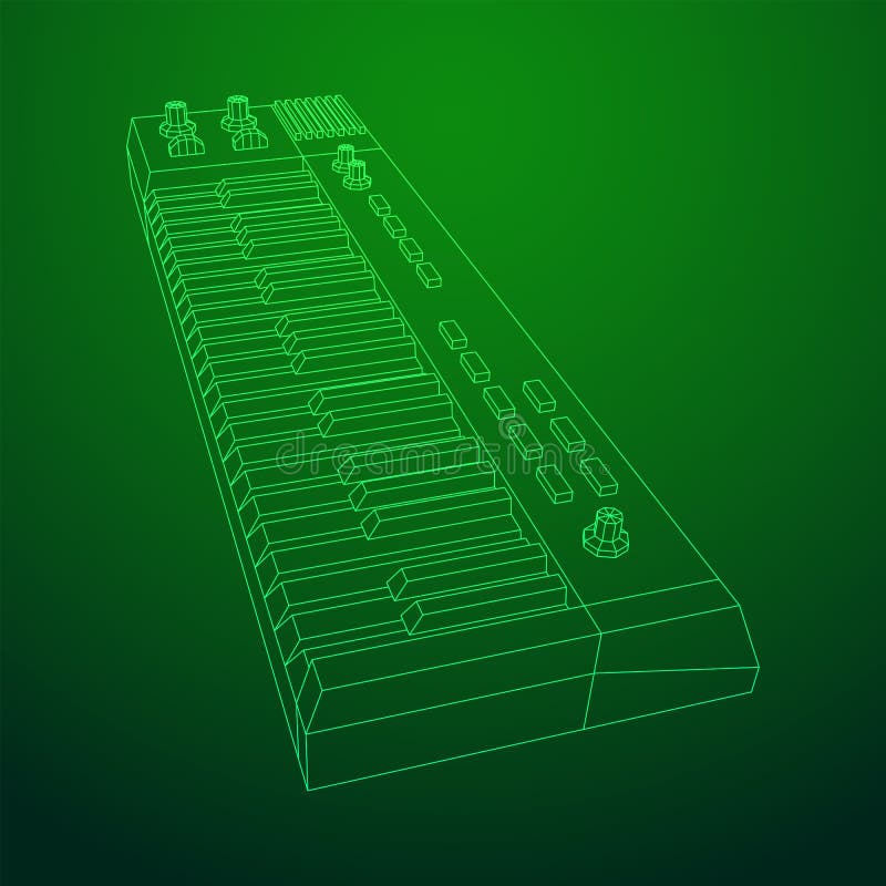 Piano Roll Analog Synthesizer Faders Buttons Knobs. Wireframe Low Poly ...