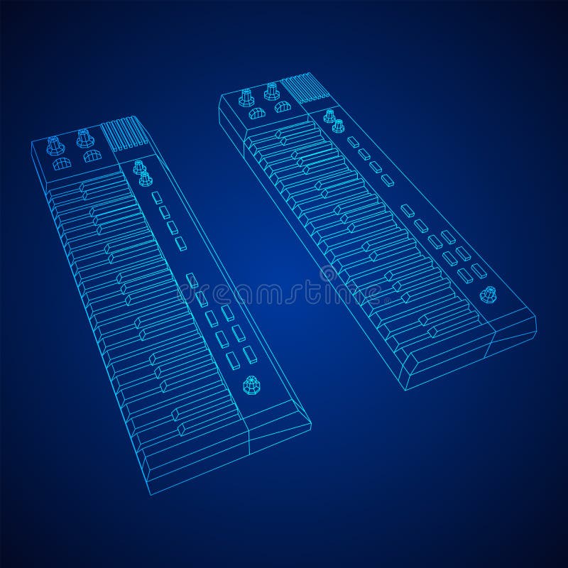 Piano Roll Analog Synthesizer Faders Buttons Knobs. Wireframe Low Poly ...
