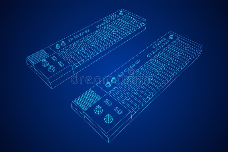 Piano Roll Analog Synthesizer Faders Buttons Knobs. Wireframe Low Poly ...
