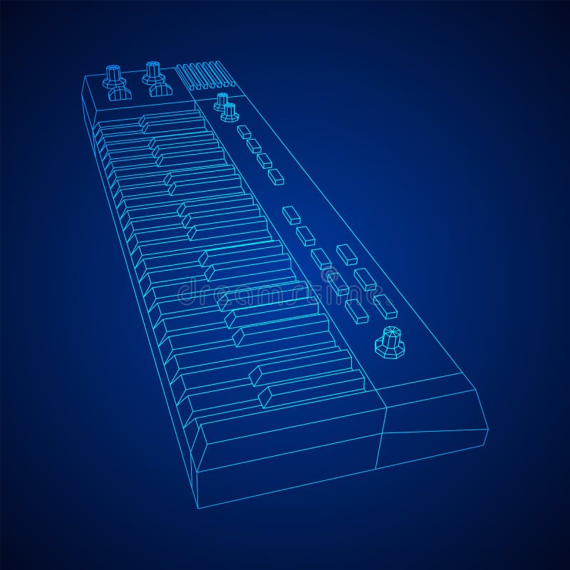 Piano Roll Analog Synthesizer Faders Buttons Knobs. Wireframe Low Poly ...