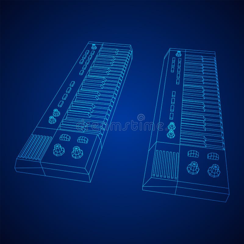 Piano Roll Analog Synthesizer Faders Buttons Knobs. Wireframe Low Poly ...