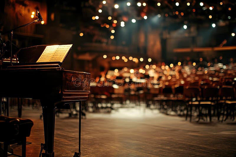 A Piano on a Small Stage in a Private Club before a Concert. Empty ...