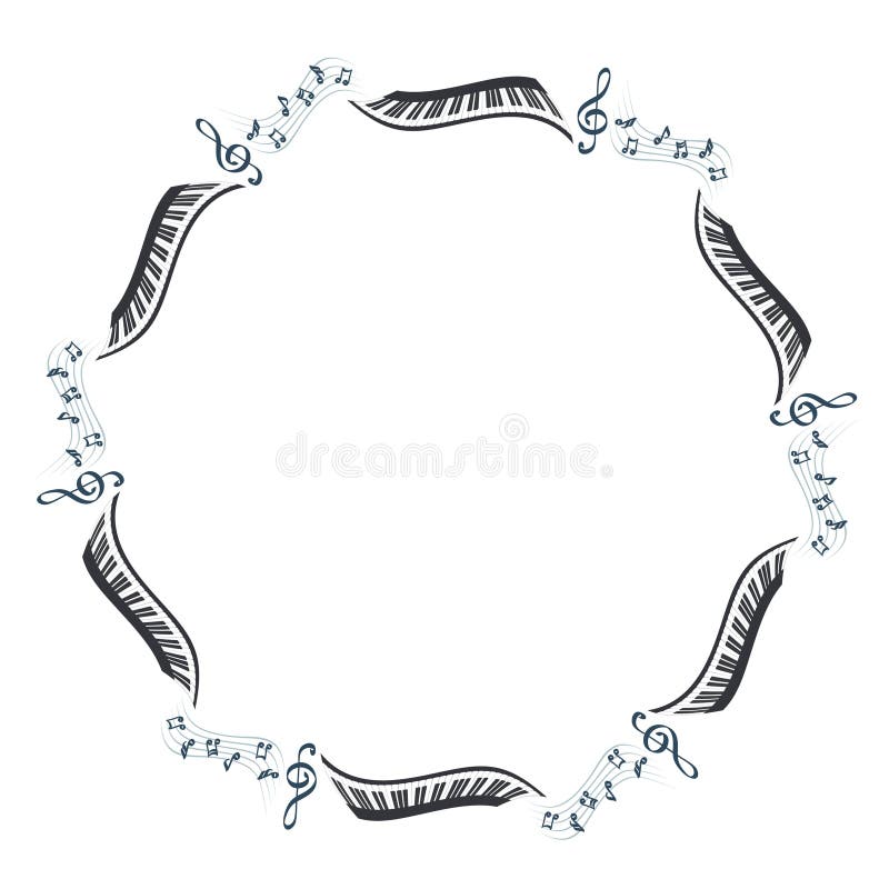 Piano, Treble Clef and Notes Music Round Frame Stock Vector ...