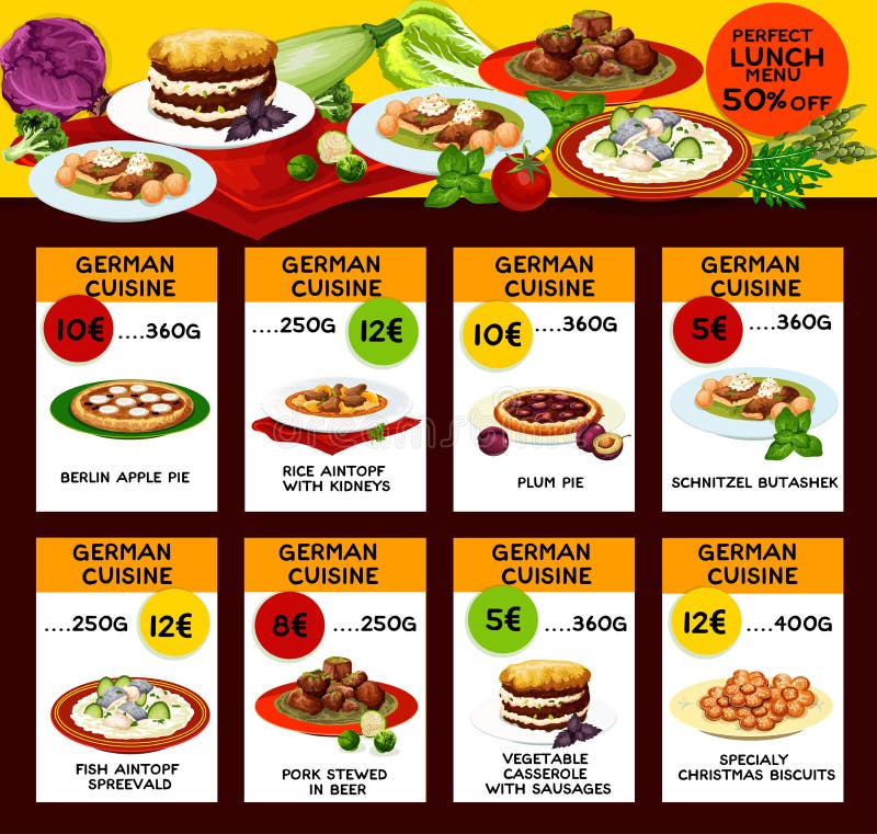 Piatti Tradizionali Di Cucina Tedesca, Menu Illustrazione Vettoriale ...