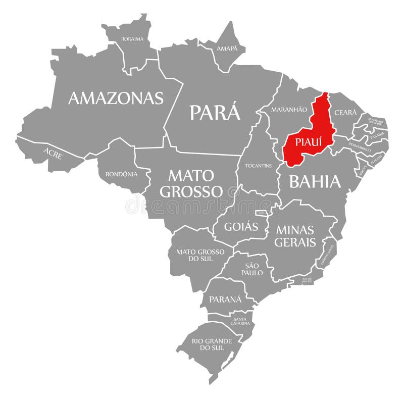 Piaui Red Highlighted in Map of Brazil Stock Illustration ... Piaui Red Highlighted in Map of Brazil Stock Illustration ...