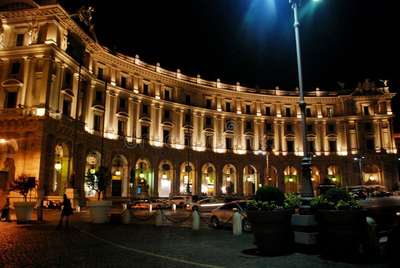 Piazza Della Repubblica with Night Traffic, Rome, Italy Stock Image ...