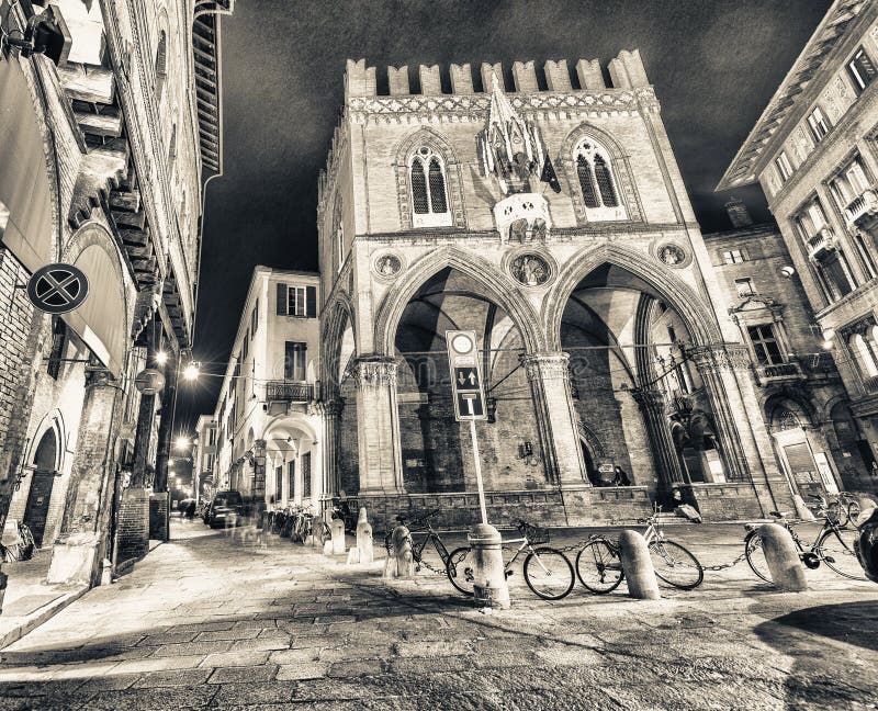 Piazza Maggiore at Dusk in Bologna, Italy Stock Image - Image of ...