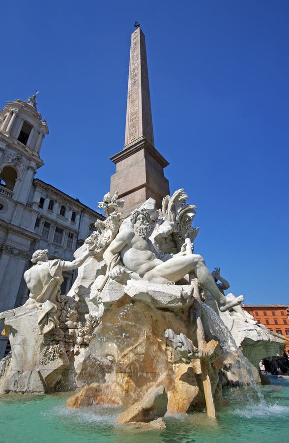 Fountain of Four Rivers in Piazza Navona, Rome Stock Image - Image of ...