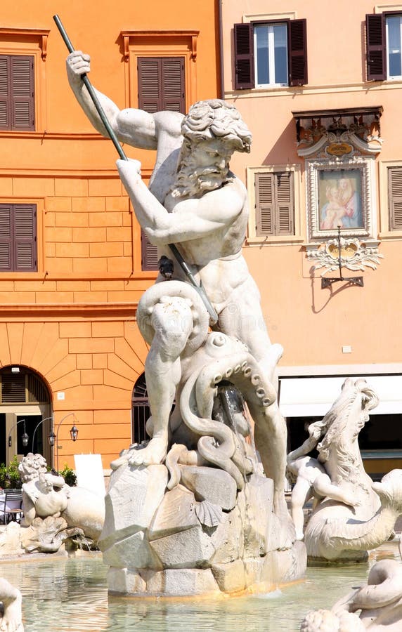 Detail of Poseidon Statue and Fountain , Piazza Navona, Rome, Italy ...