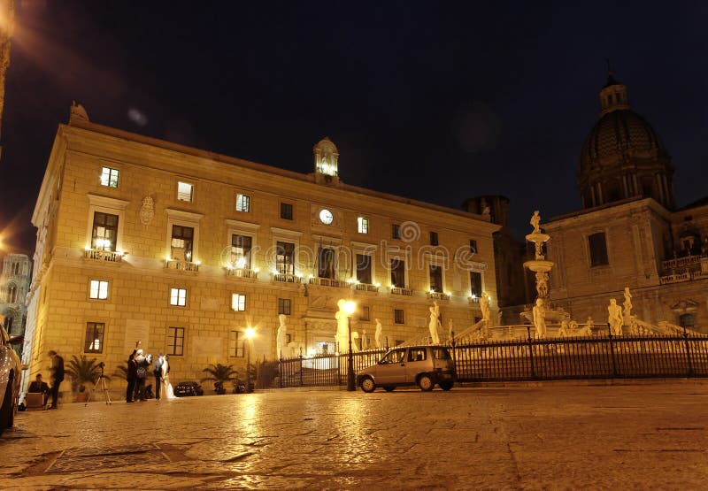Piazza Pretoria by Night stock photo. Image of marble - 1420518