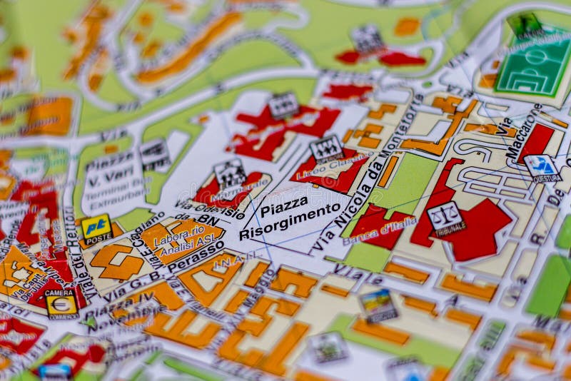 Piazza Risorgimento on the Map of Benevento in Campania Stock Photo ...