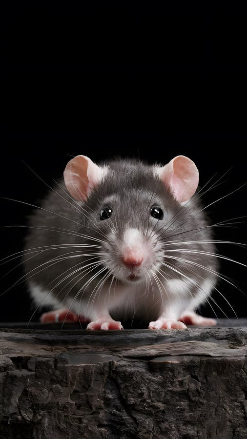 Pic Cute Fluffy Rat Looking at Camera on Black Background Stock ...