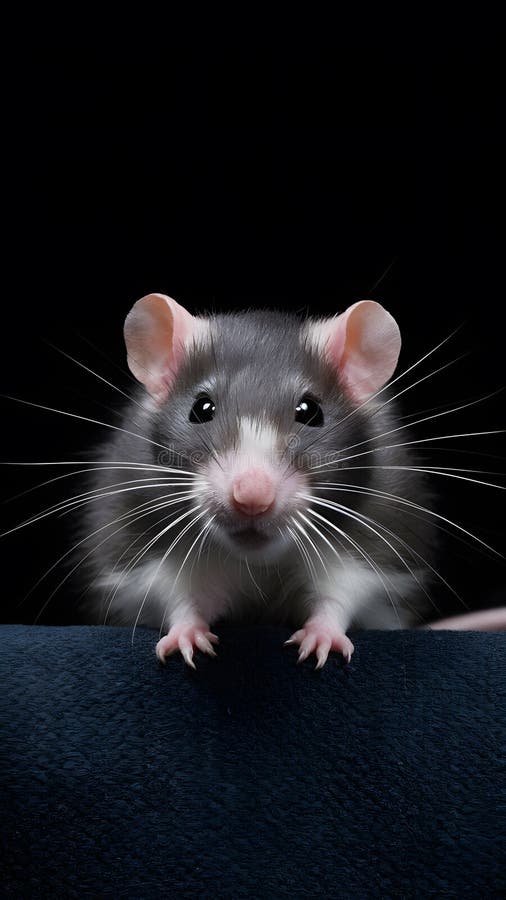 Pic Cute Fluffy Rat Looking at Camera on Black Background Stock ...