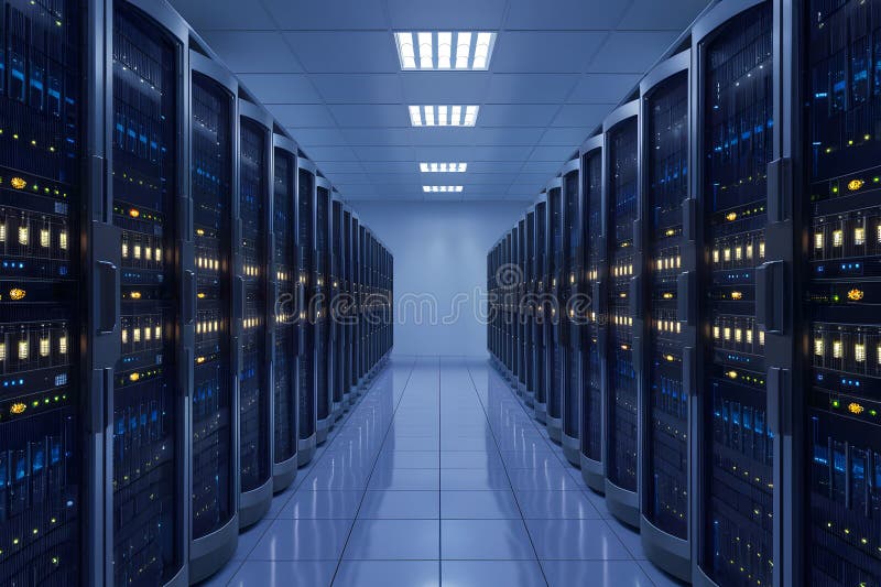 Pic Data Center Infrastructure Row of Network Servers with Glowing ...