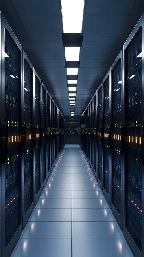 Pic Data Center Infrastructure Row of Network Servers with Glowing ...