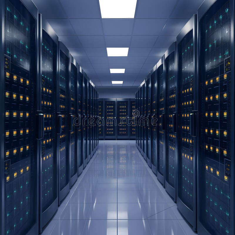 Pic Data Center Infrastructure Row of Network Servers with Glowing ...