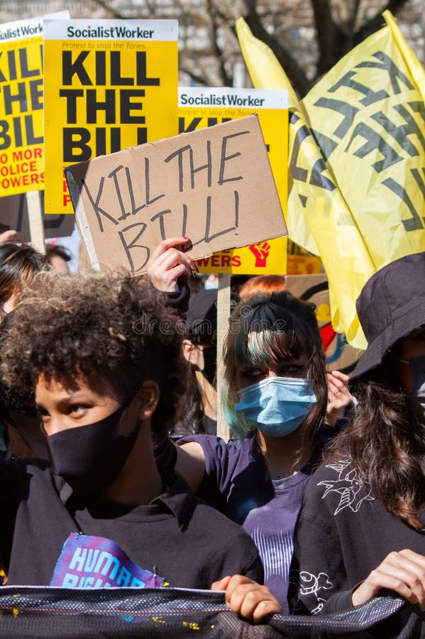 PICCADILLY, LONDON, ENGLAND- 17 April 2021: Protesters at a KILL the ...