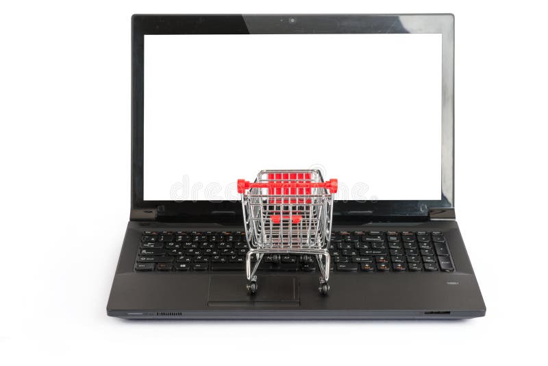 Piccolo Carrello Sul Computer Portatile, Vista Frontale Immagine Stock ...