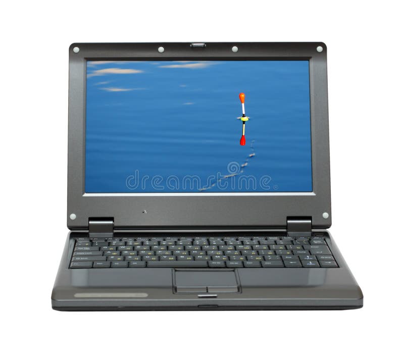 Piccolo Computer Portatile Con I Temi Di Pesca Immagine Stock ...