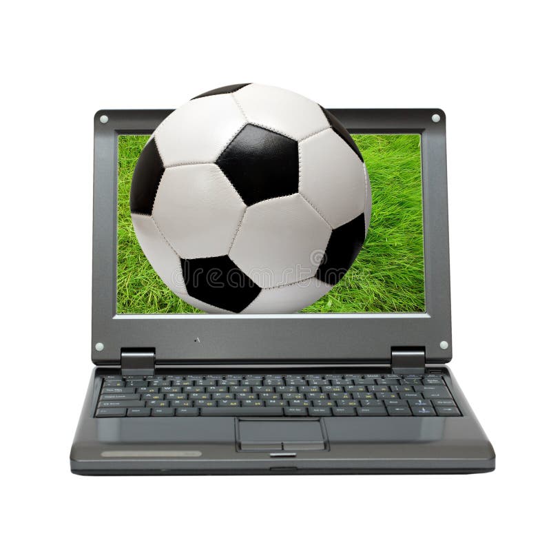 Piccolo Computer Portatile Con La Sfera Di Gioco Del Calcio Di Calcio ...