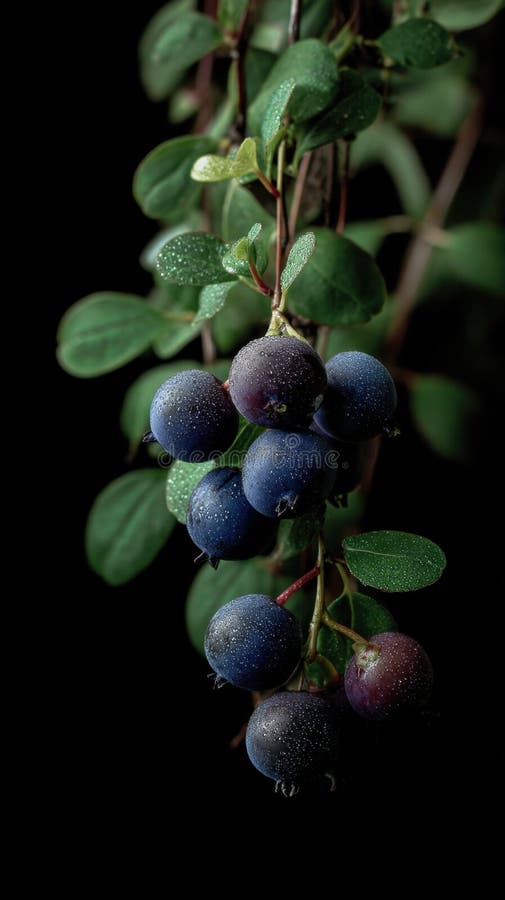 Pick Blueberries Day. Fresh Dewy Blueberries on the Vine Against a ...