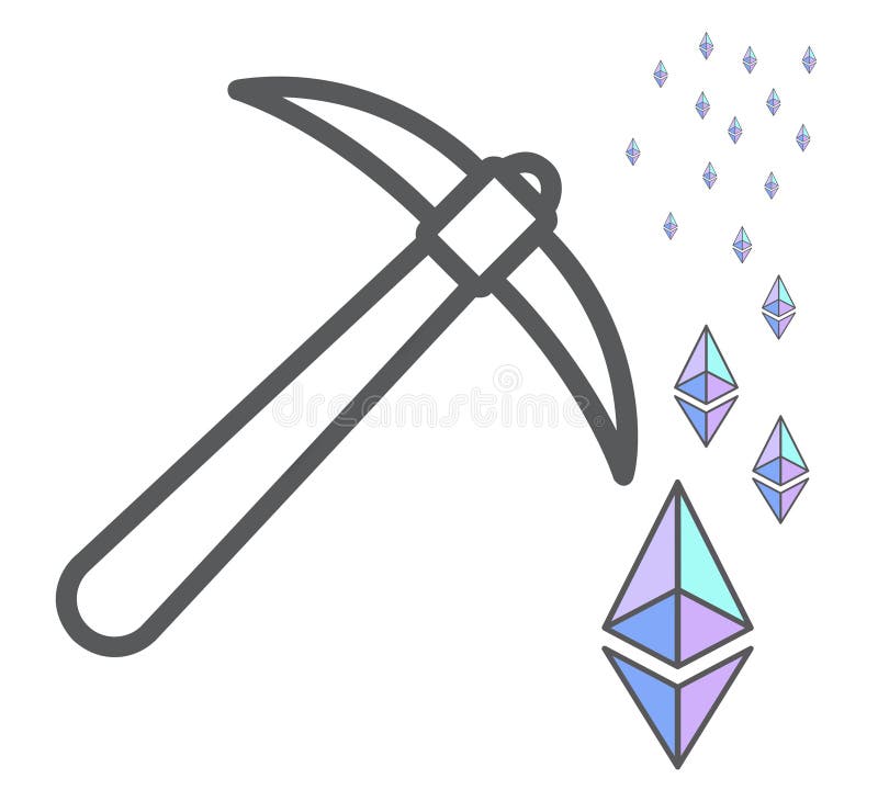 Pick Mining of Ethereum Coins on White Background Stock Illustration ...