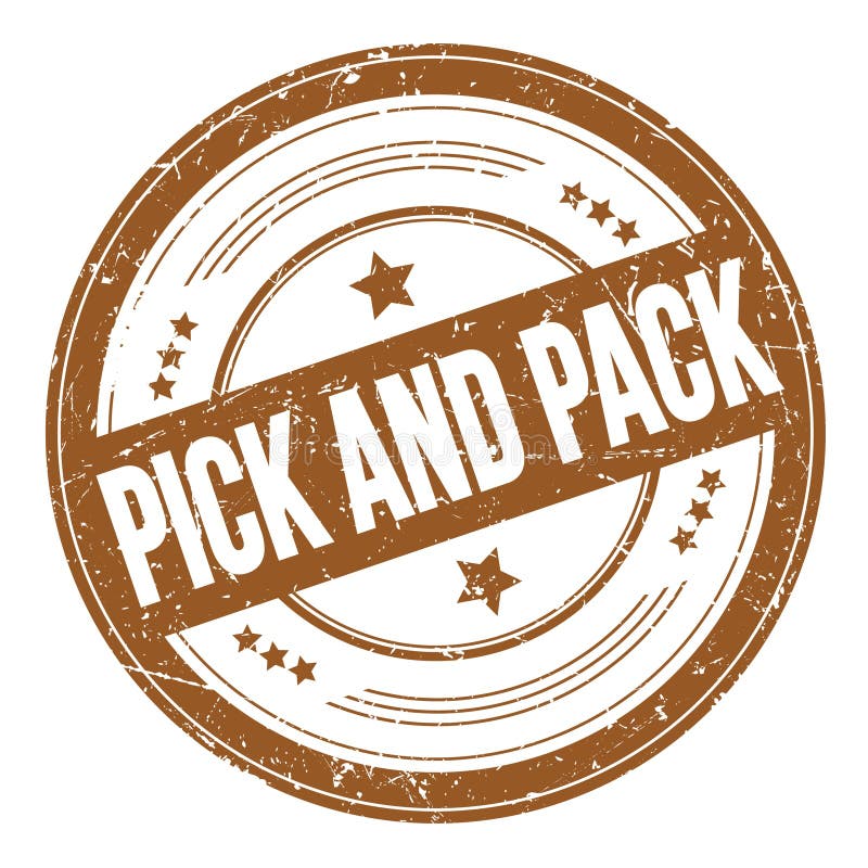 PICK and PACK Text on Brown Round Grungy Stamp Stock Illustration ...