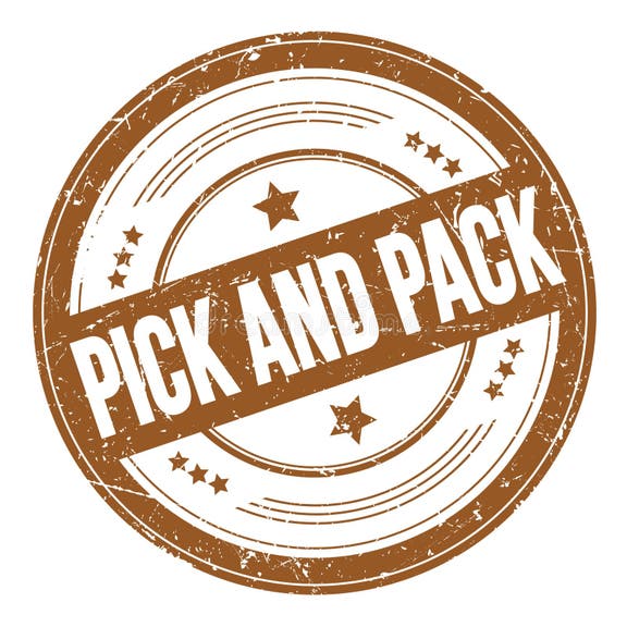 PICK and PACK Text on Brown Round Grungy Stamp Stock Illustration ...