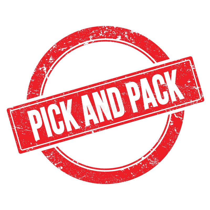 PICK and PACK Text on Red Grungy Round Stamp Stock Illustration ...