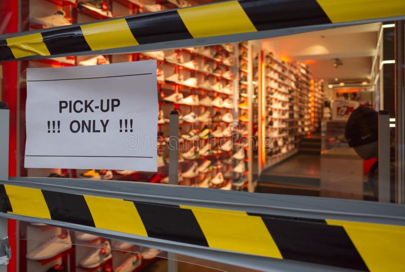 ` Pick-up only ` Sign on Storefront of Sneaker Store Stock Image ...