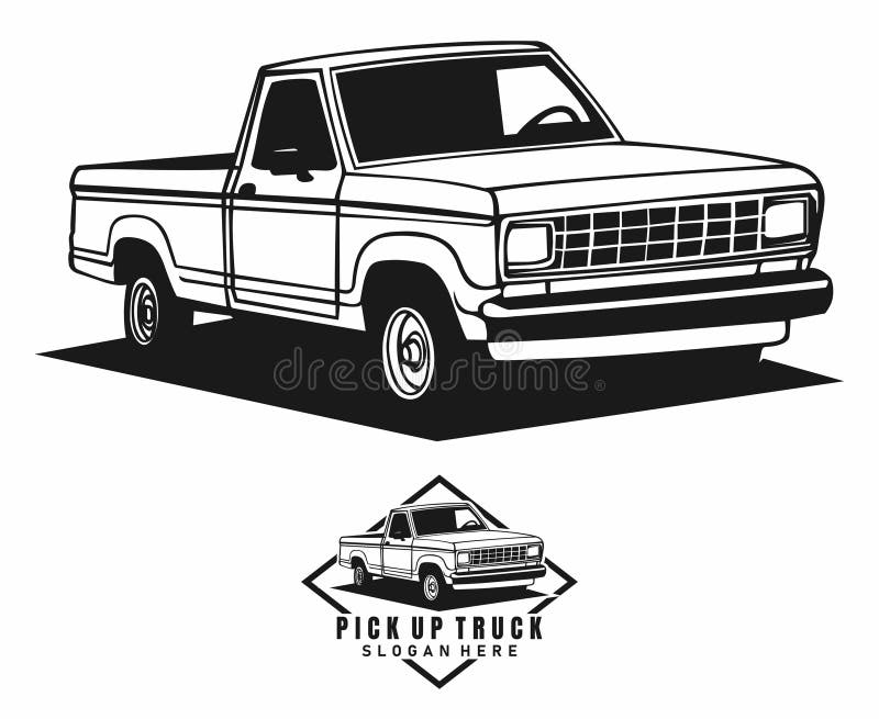 Pick Up Truck Logo Illustration Design Black and White Vector Stock ...