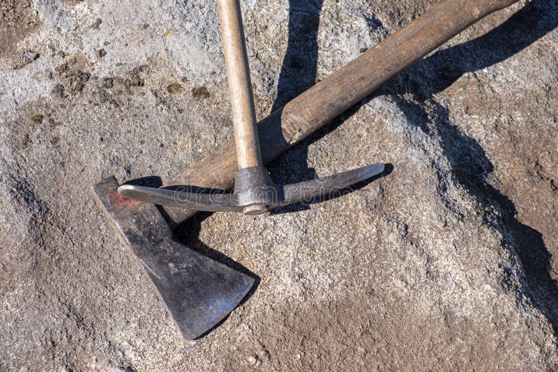 Pickaxe and Axe, Tools in an Archaeological Excavation. Archeology ...