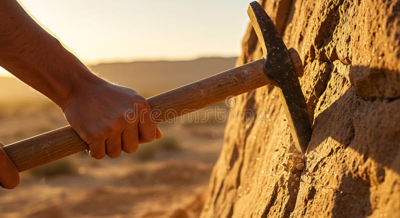 Pickaxe Hitting Rock Wall stock illustration. Illustration of primitive ...