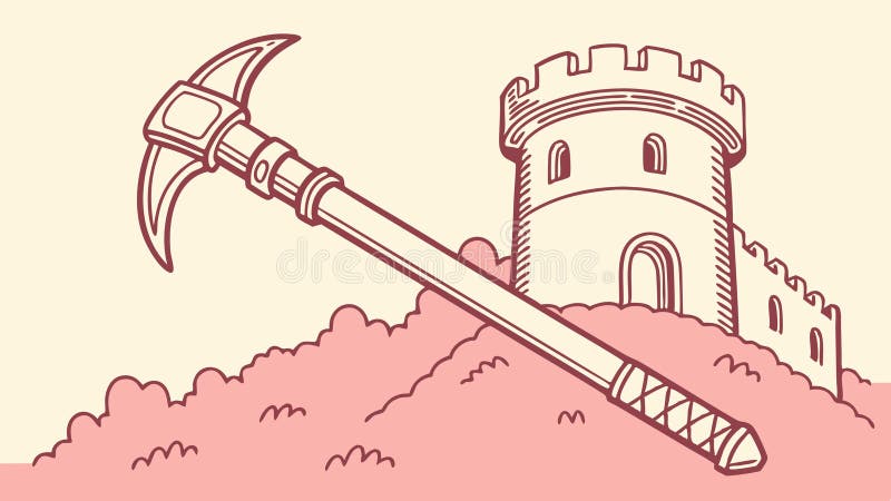 Pickaxe and a Medieval Castle Tower Vector Design, Vector Design ...