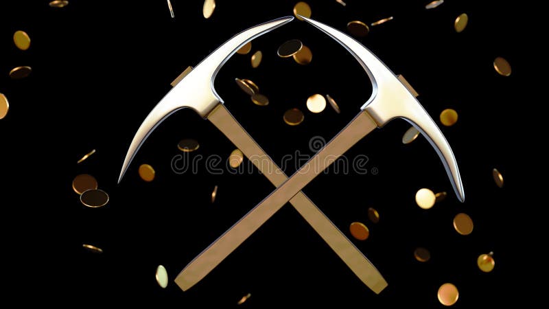 Pickaxe and Scattered Golden Coins Stock Illustration - Illustration of ...
