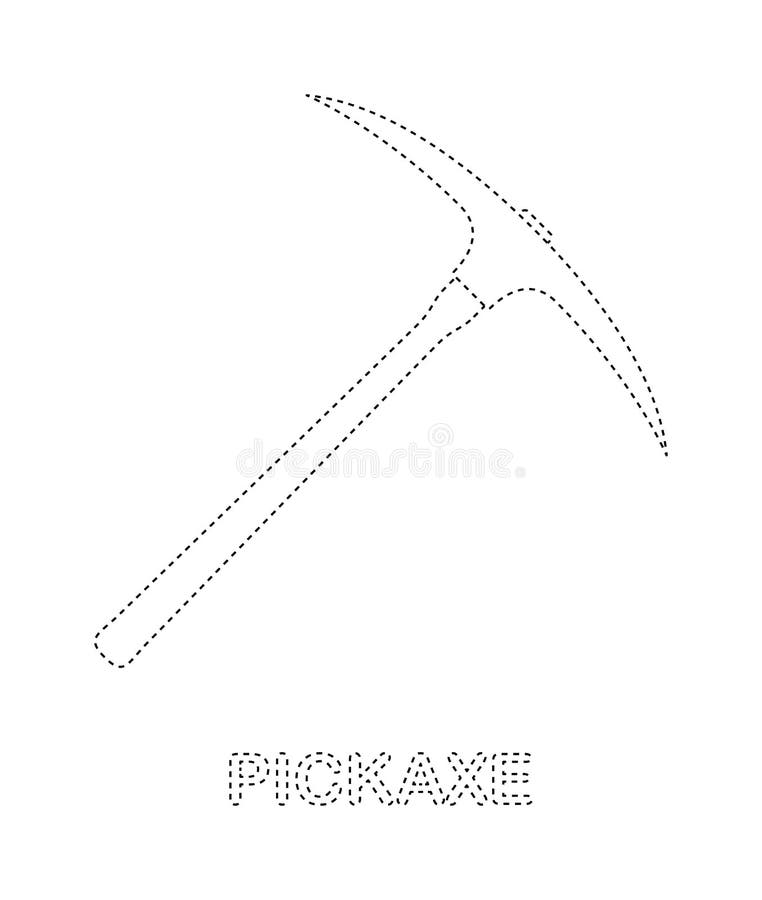 Pickaxe Tracing and Coloring Worksheet for Kids Stock Vector ...