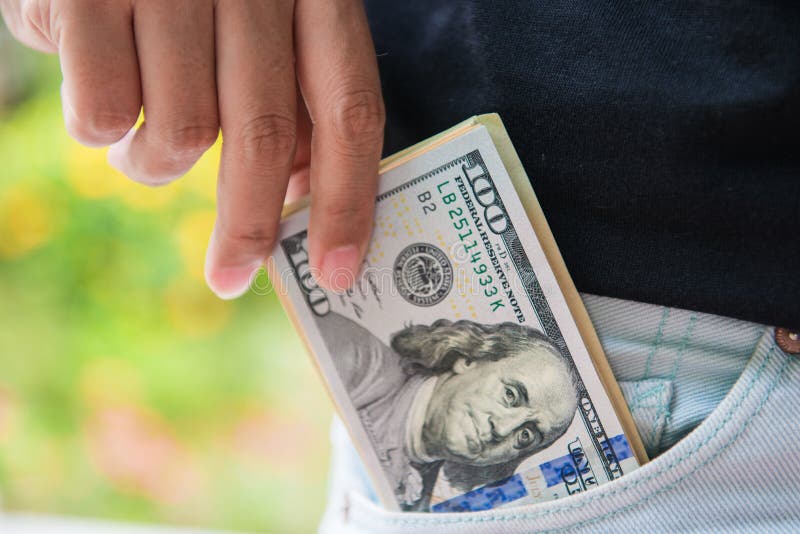 Picked American Dollars Out of Pocket Stock Image - Image of smacker ...
