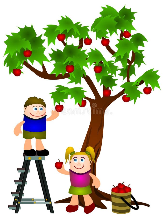 Girl picking apples stock vector. Illustration of cartoon - 54709978