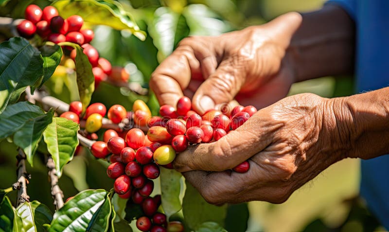Picking Coffee Beans: a Harvesting Process Captured in a Lush ...